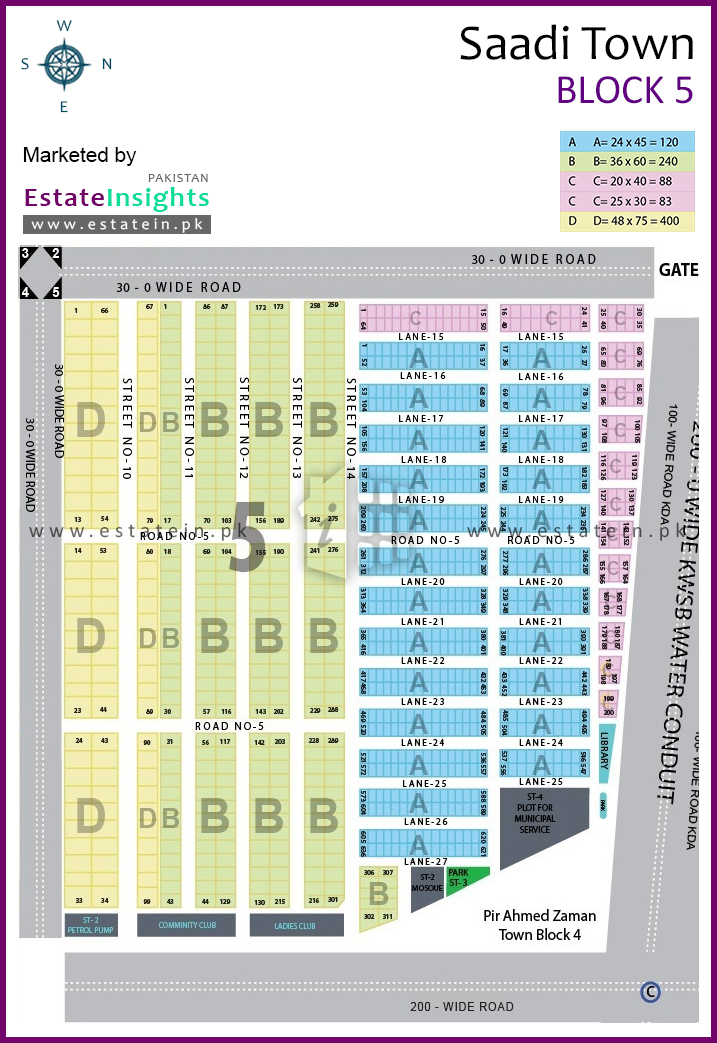 Layout plan / Siteplan Map of Block 5 Saadi Town Scheme 33 Karachi.