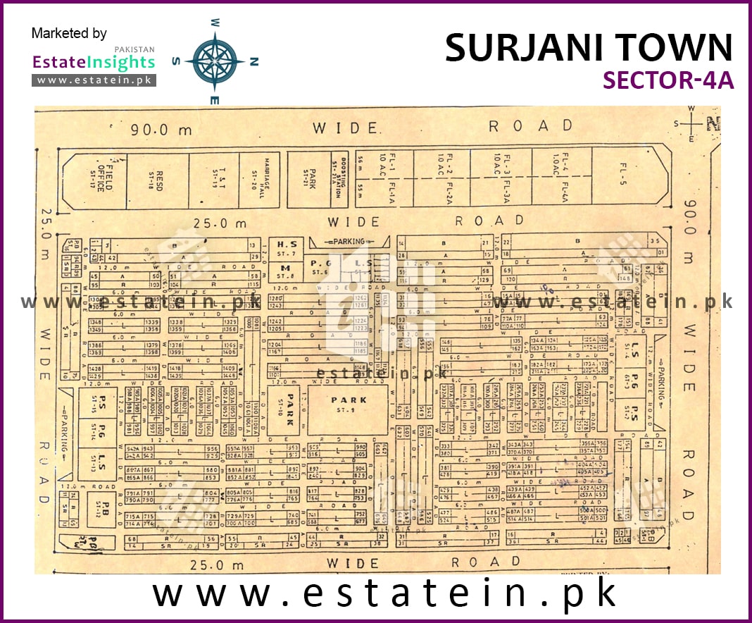 Layout plan / Siteplan Map of Sector-4 (A) Sector-4 Surjani Town Karachi.