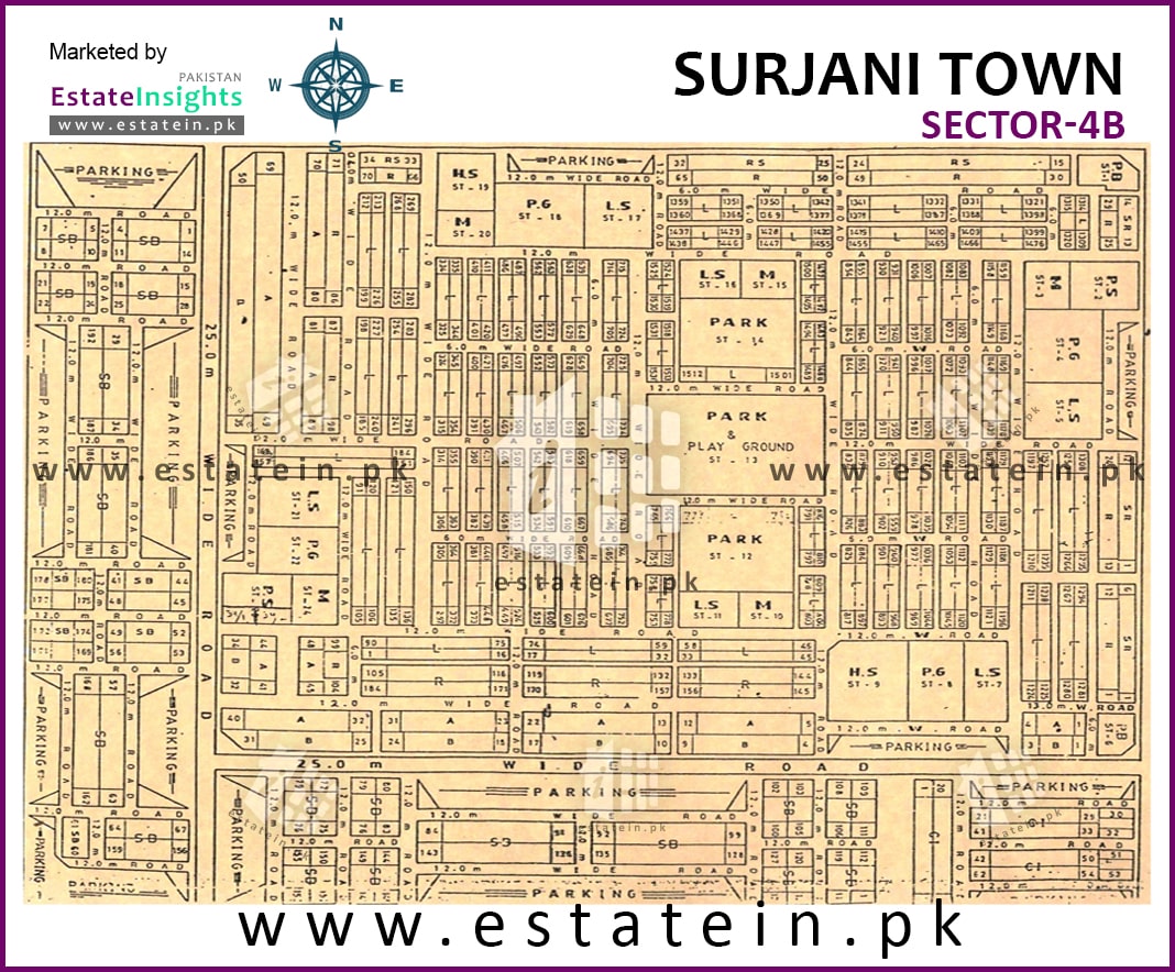 Layout plan / Siteplan Map of Sector-4 (B) Sector-4 Surjani Town Karachi.