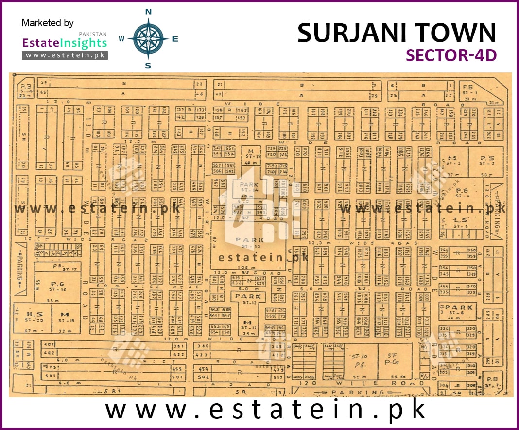 Layout plan / Siteplan Map of Sector-4 (D) Sector-4 Surjani Town Karachi.