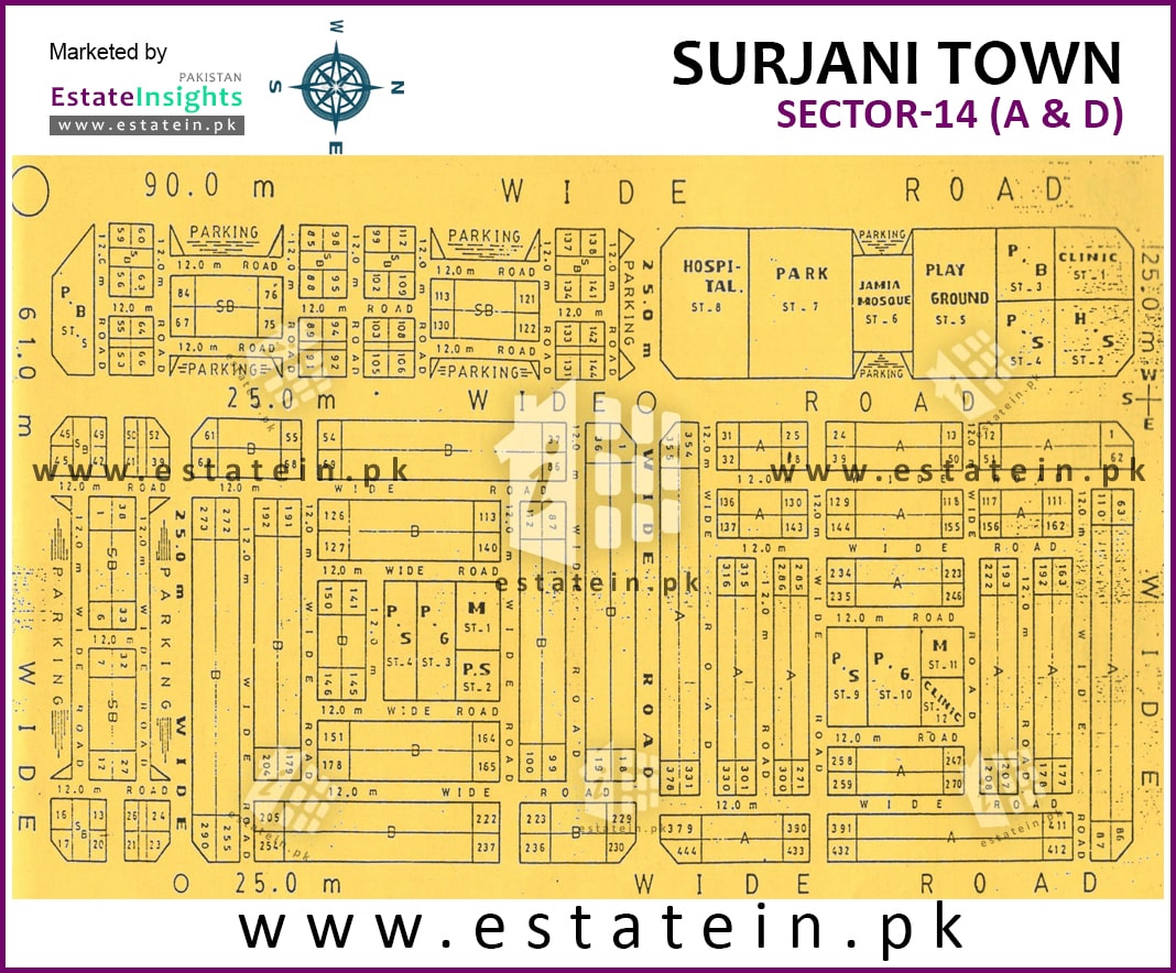 Layout plan / Siteplan Map of Sector-14 (A) Sector-14 Surjani Town Karachi.