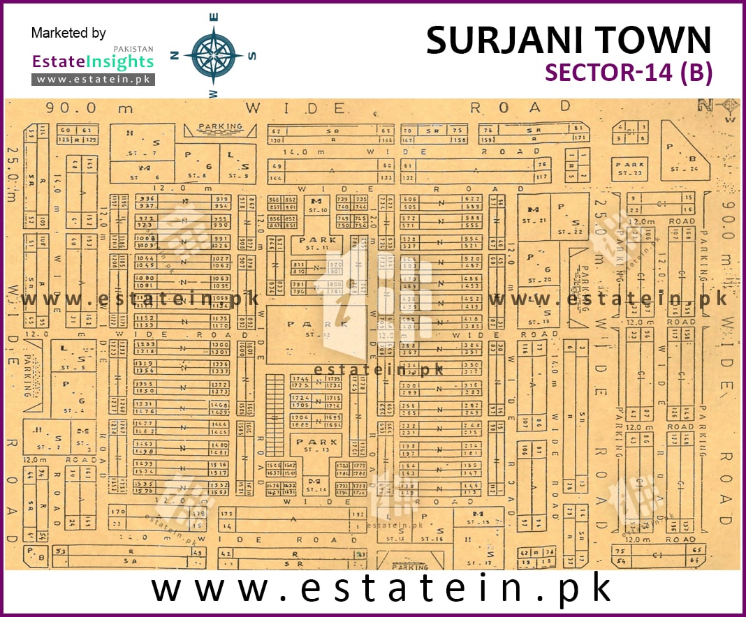 Layout plan / Siteplan Map of Sector-14 (B) Sector-14 Surjani Town Karachi.