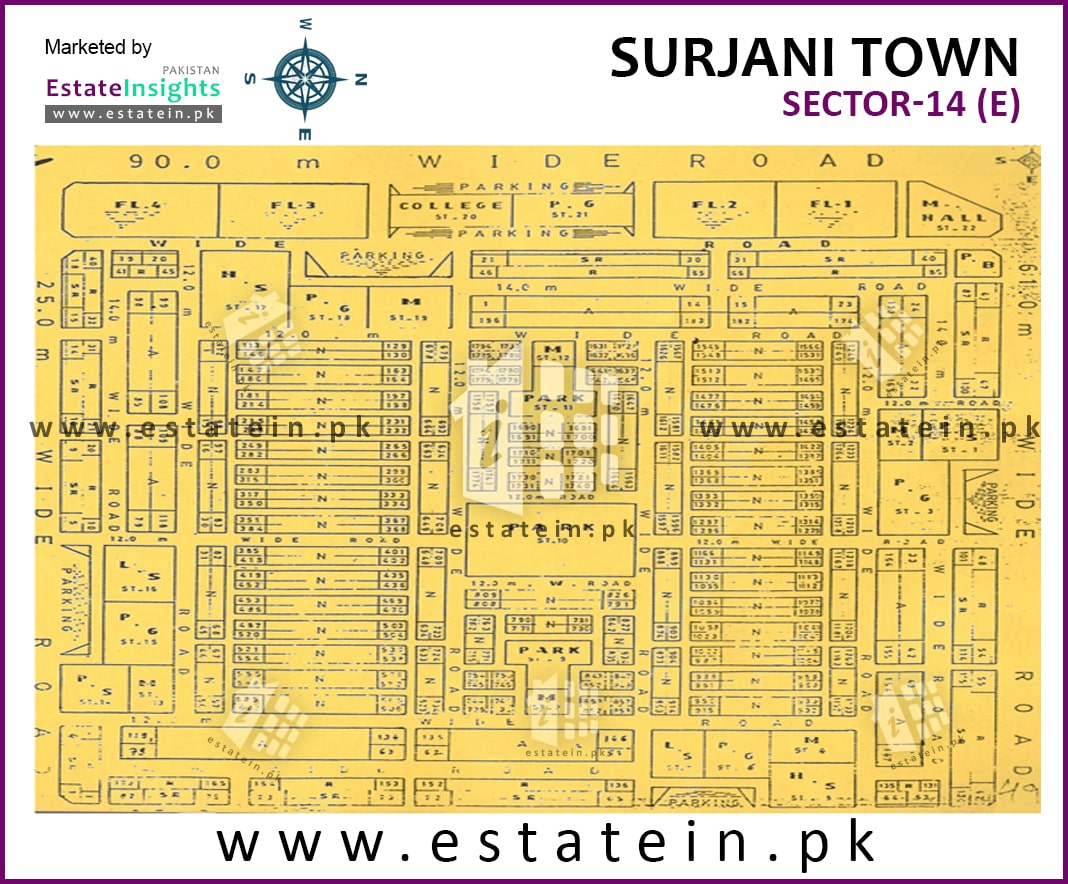 Layout plan / Siteplan Map of Sector-14 (E) Sector-14 Surjani Town Karachi.