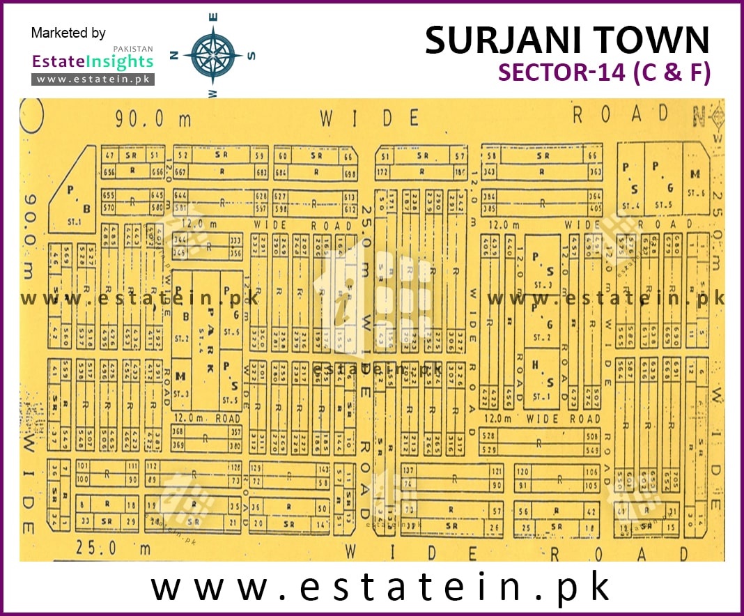 Layout plan / Siteplan Map of Sector-14 (F) Sector-14 Surjani Town Karachi.