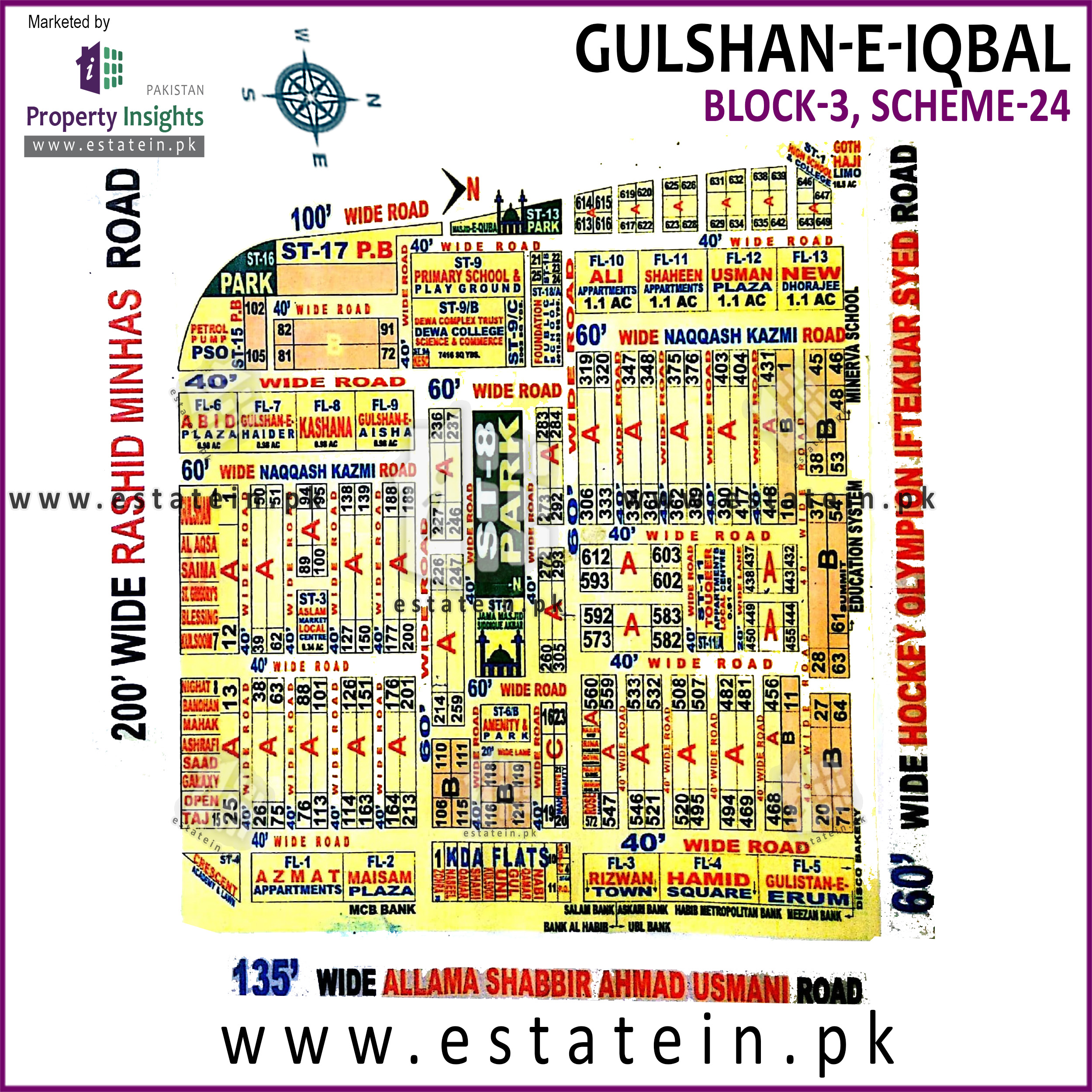 Layout plan / Siteplan Map of Block 3 Gulshan-e-Iqbal Block-3 Gulshan-e ...