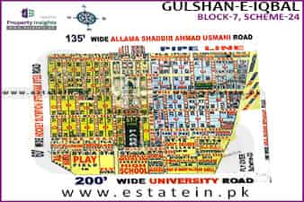 High Resolution Society Maps / Siteplan of Gulshan-e-Iqbal Town Karachi.